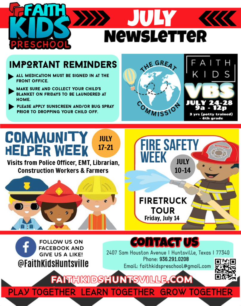 JULY NEWSLETTER | Faith Kids Preschool
